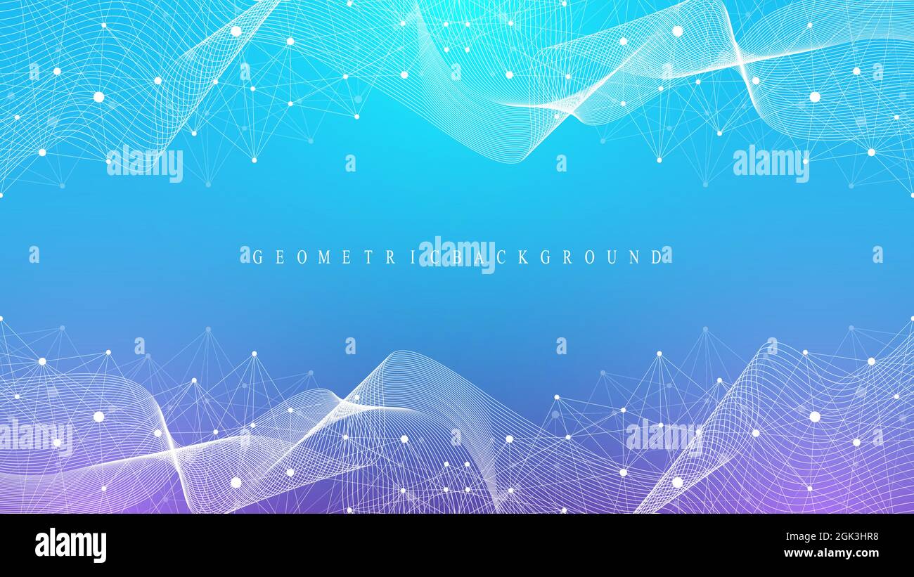 Digits Abstract Background With Connected Line And Dots Wave Flow Digital Neural Networks