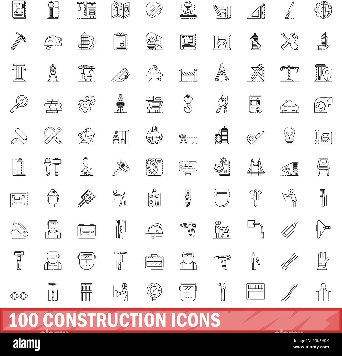 100 construction icons set. Outline illustration of 100 construction ...
