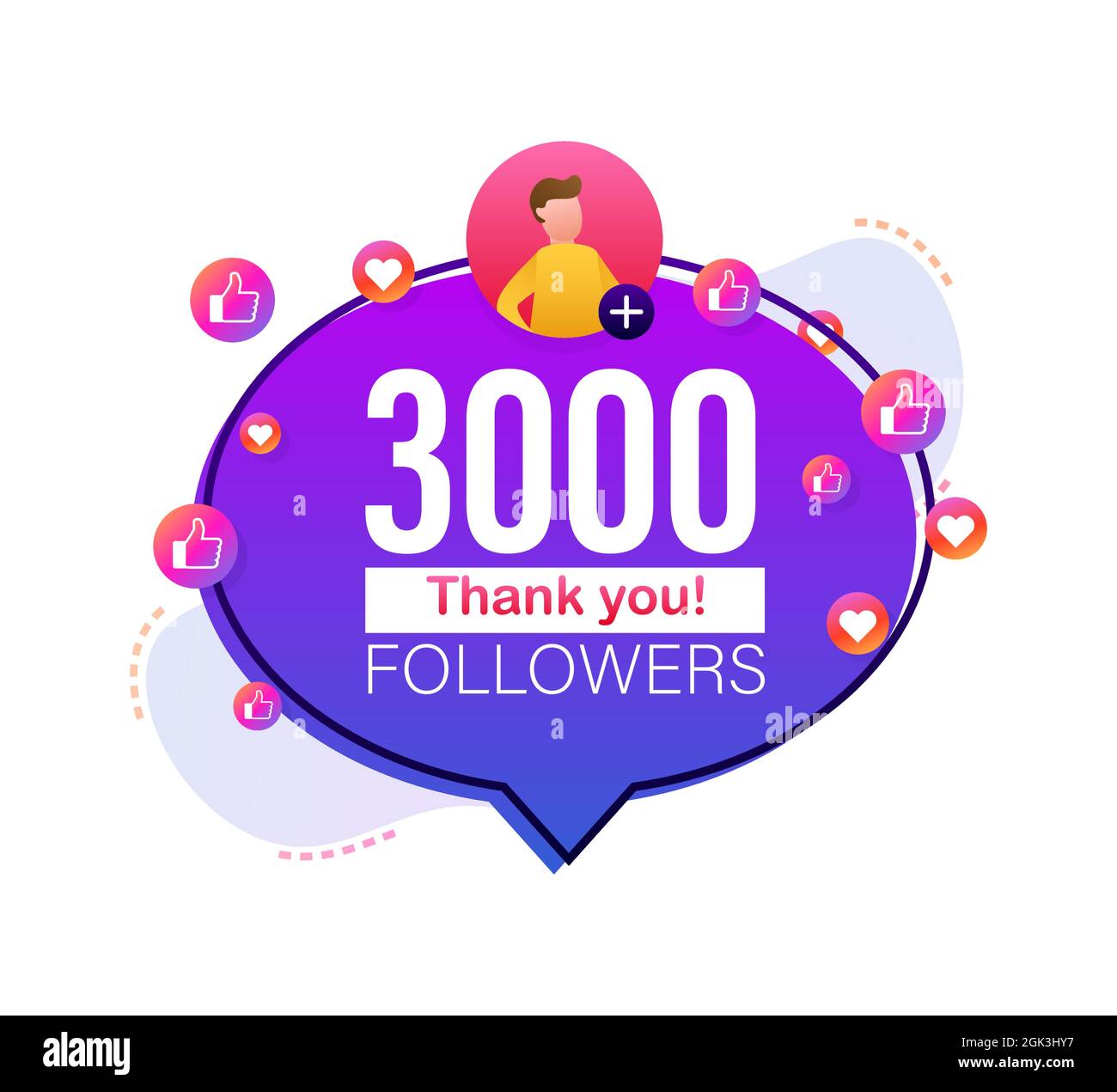 Thank you 3000 followers numbers. Flat style banner. Congratulating ...
