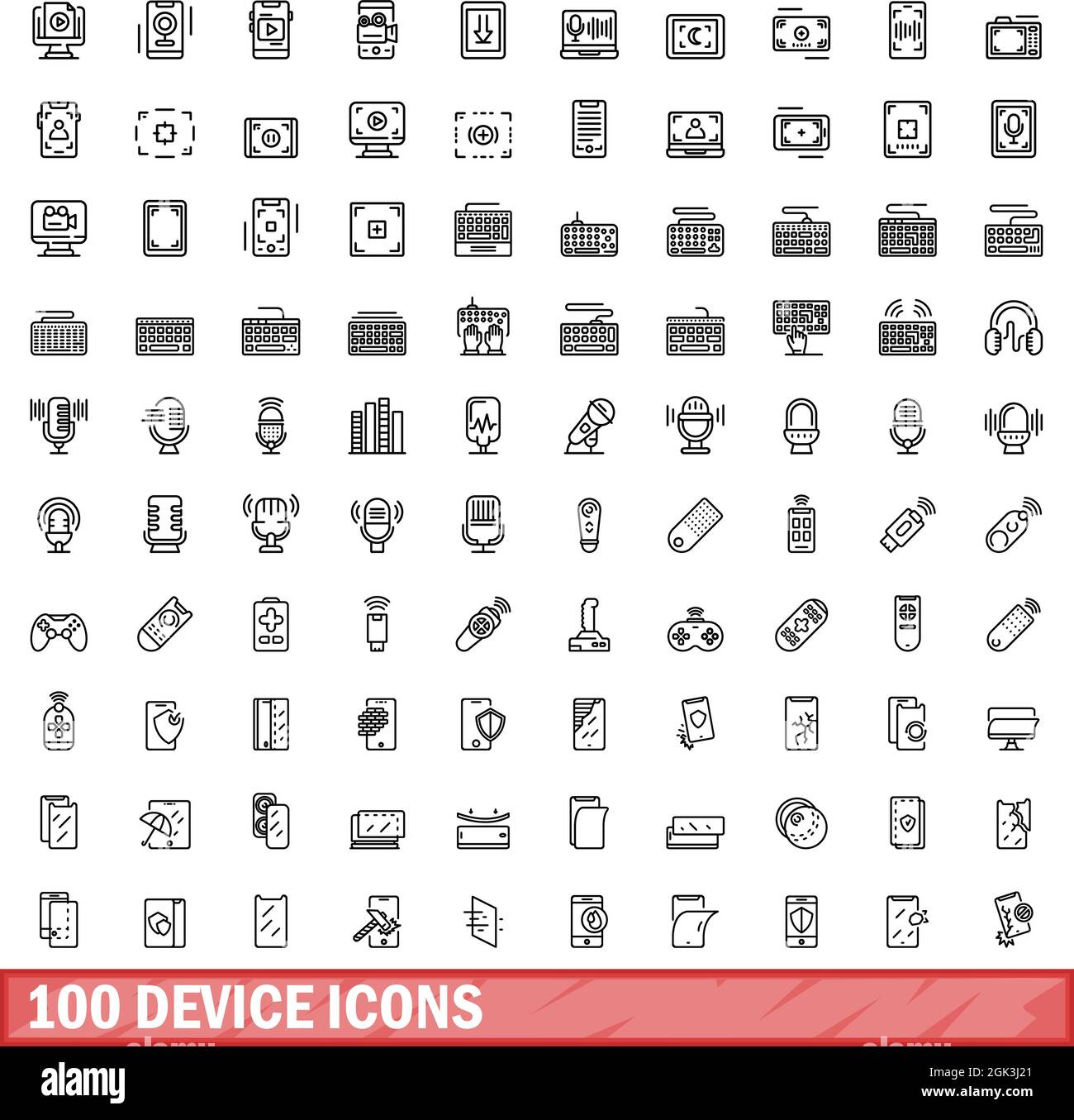 100 device icons set. Outline illustration of 100 device icons vector ...