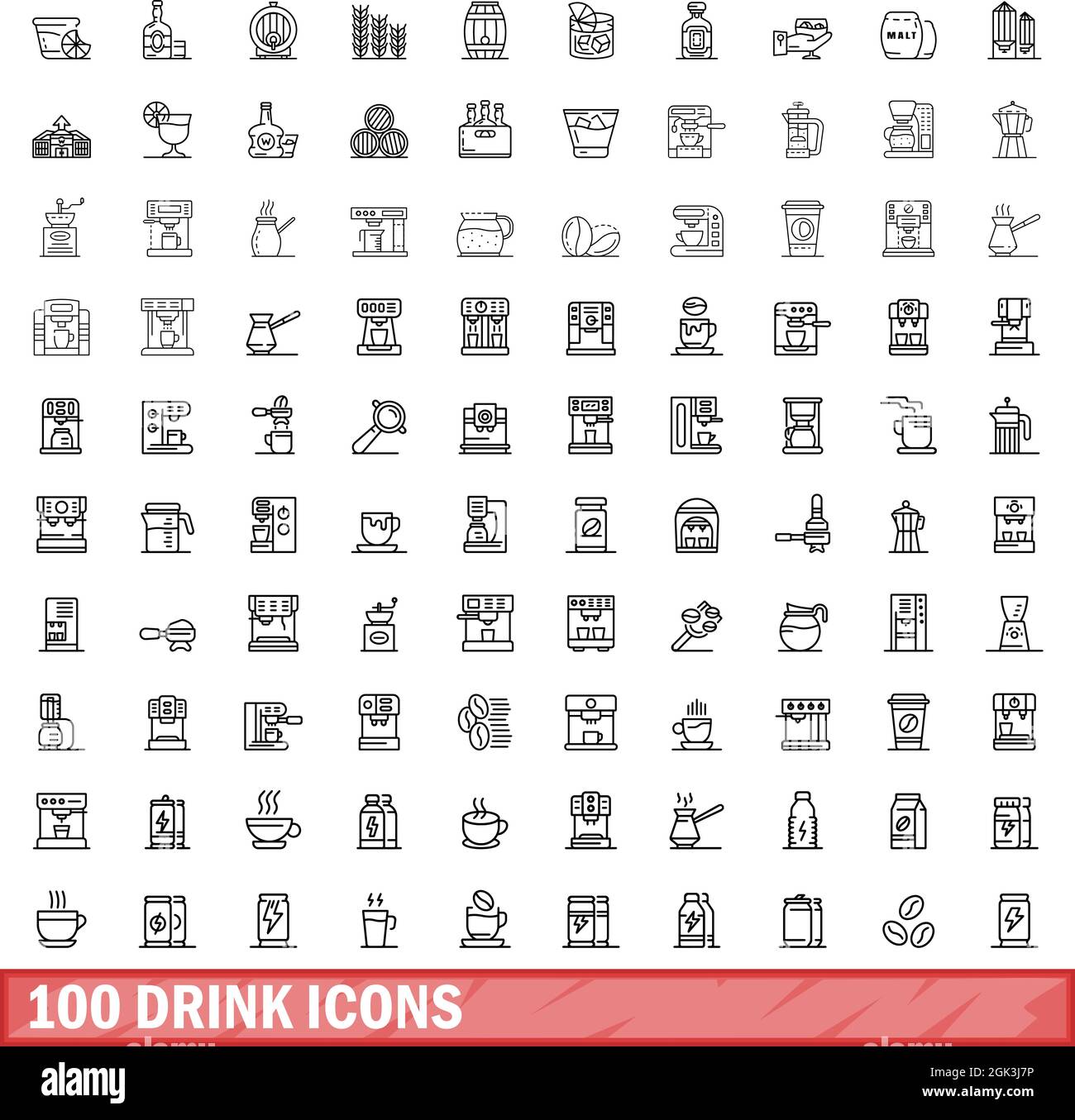 100 drink icons set. Outline illustration of 100 drink icons vector set ...