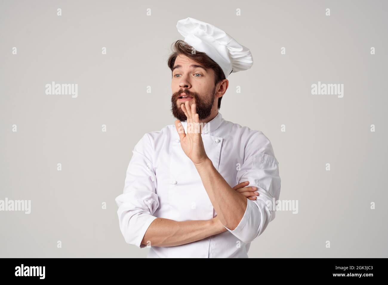 male cook work uniform profession kitchen light background Stock Photo ...