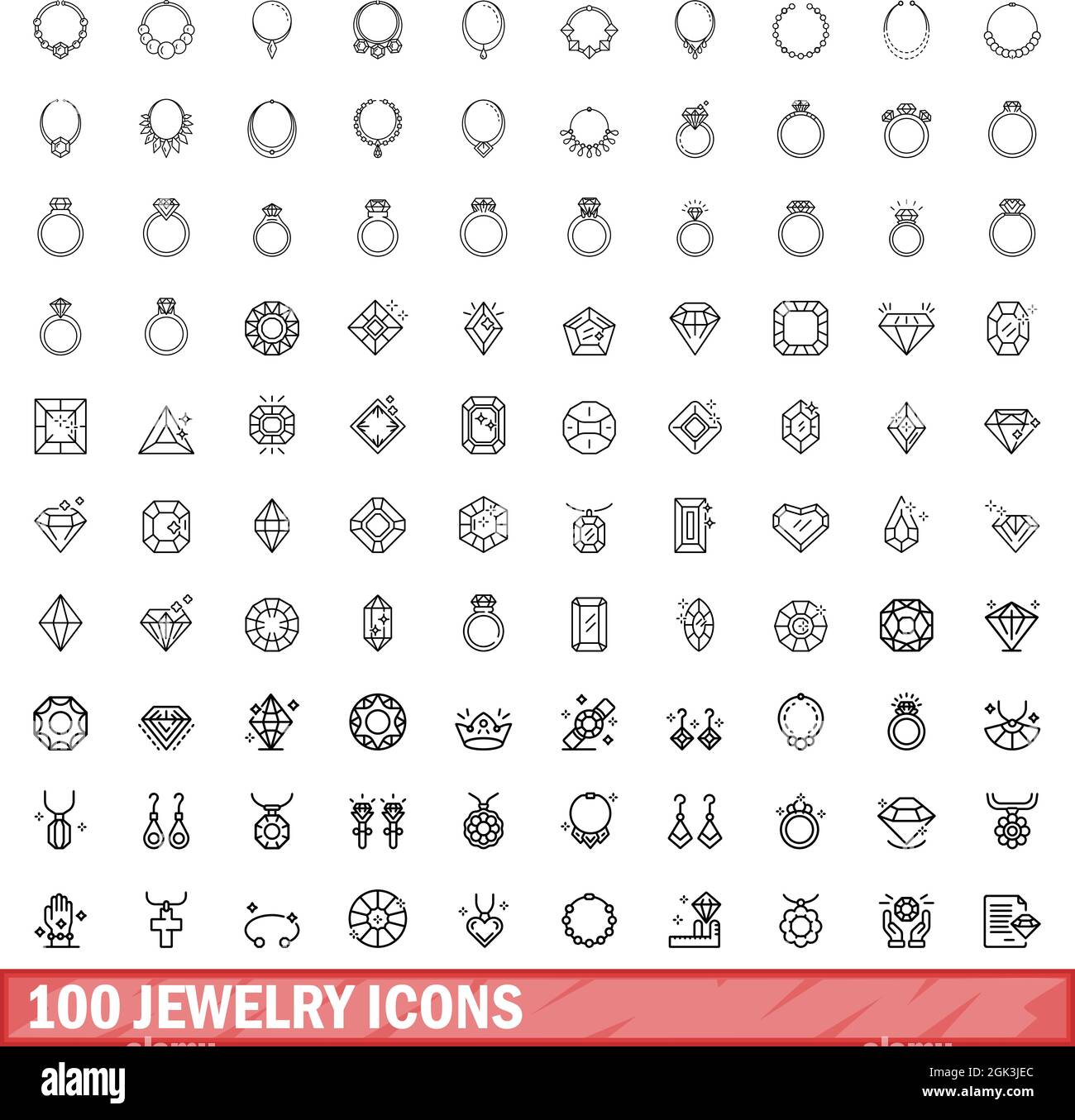 100 jewelry icons set. Outline illustration of 100 jewelry icons vector ...