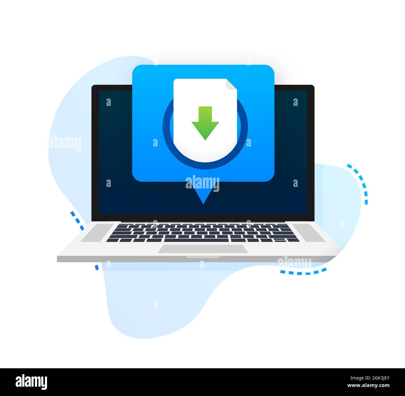 Laptop and download file icon. Document downloading concept. Trendy ...