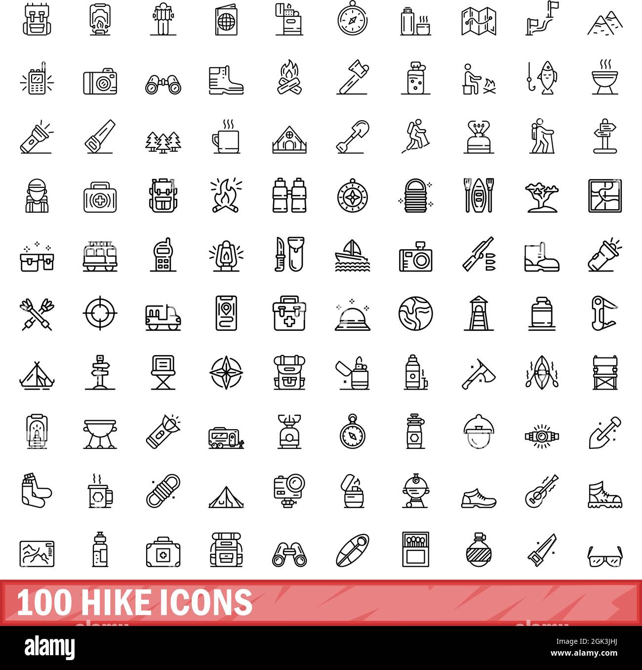 100 hike icons set. Outline illustration of 100 hike icons vector set ...