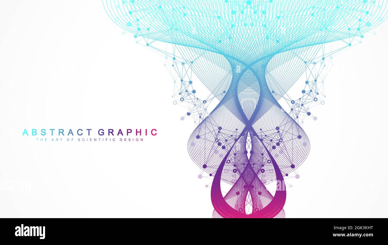 Digits abstract background with connected line and dots, wave flow. Digital neural networks ...