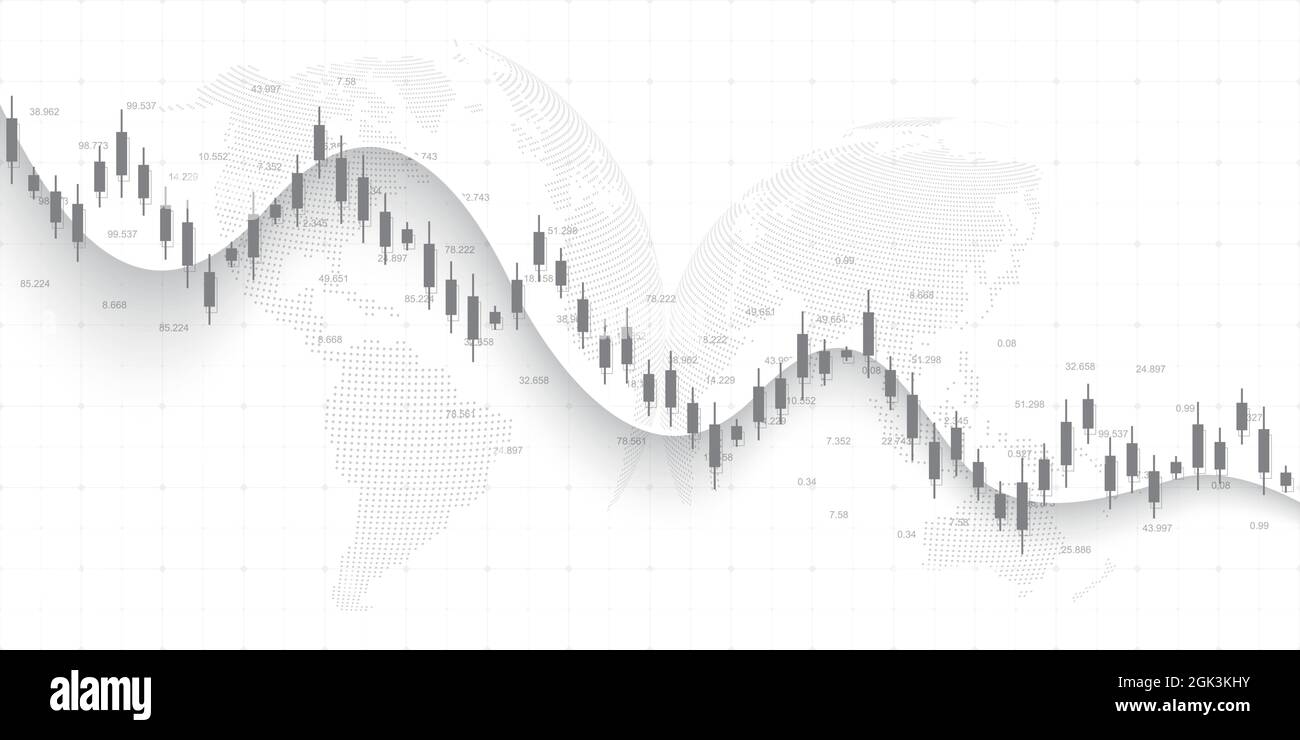 Abstract financial chart with uptrend line graph and world map on black ...