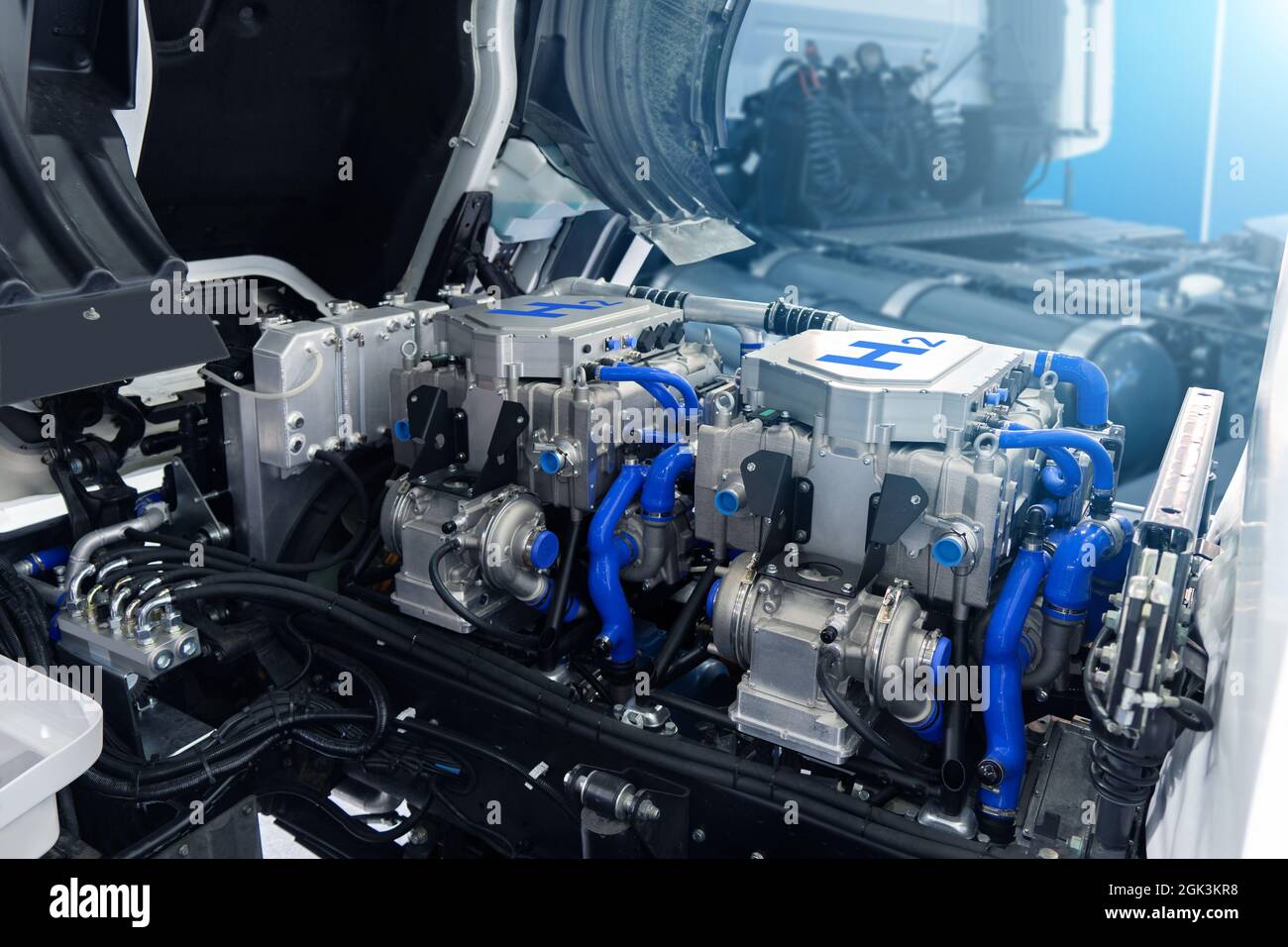 Fuel cell hydrogen truck engine. Eco-friendly commercial vehicle Stock ...