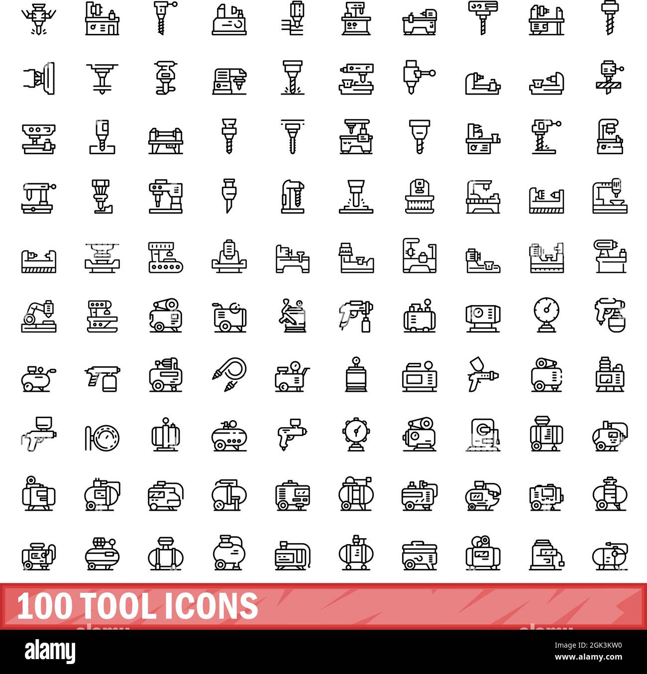 100 tool icons set. Outline illustration of 100 tool icons vector set ...