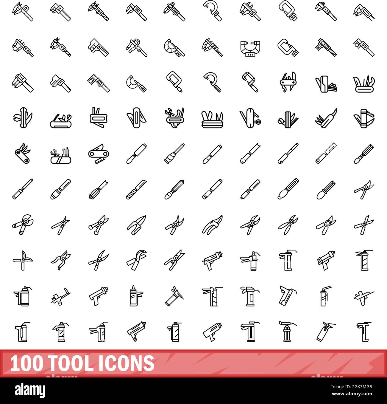 100 tool icons set. Outline illustration of 100 tool icons vector set ...