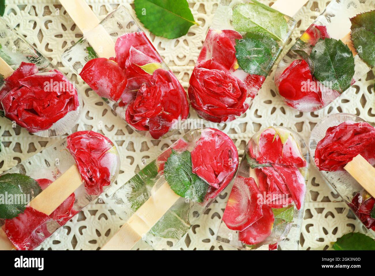 Homemade ice pops with flowers on tray Stock Photo - Alamy