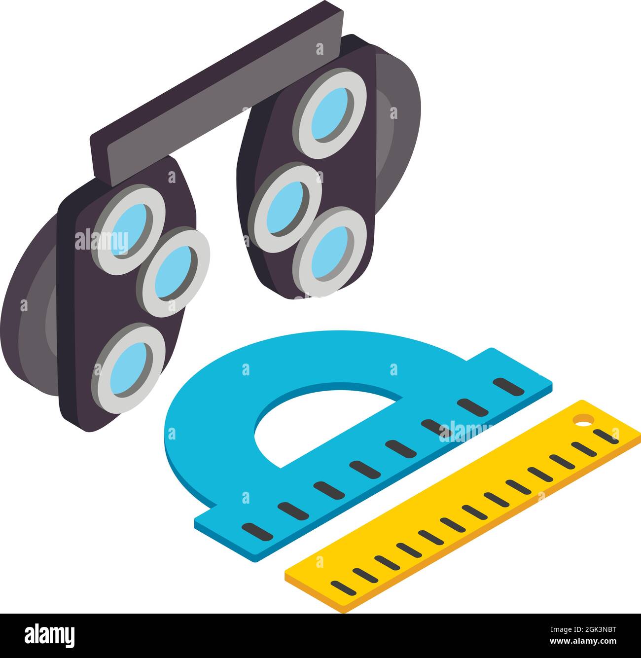 Eye examination icon isometric vector. Optical phoropter and measuring ...