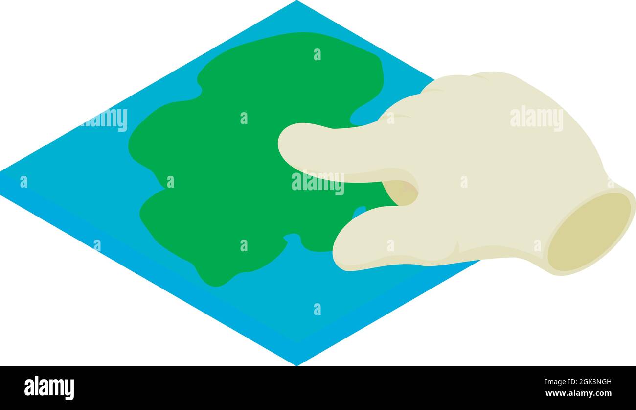 Map navigation icon isometric vector. Hand pointer show the location on ...