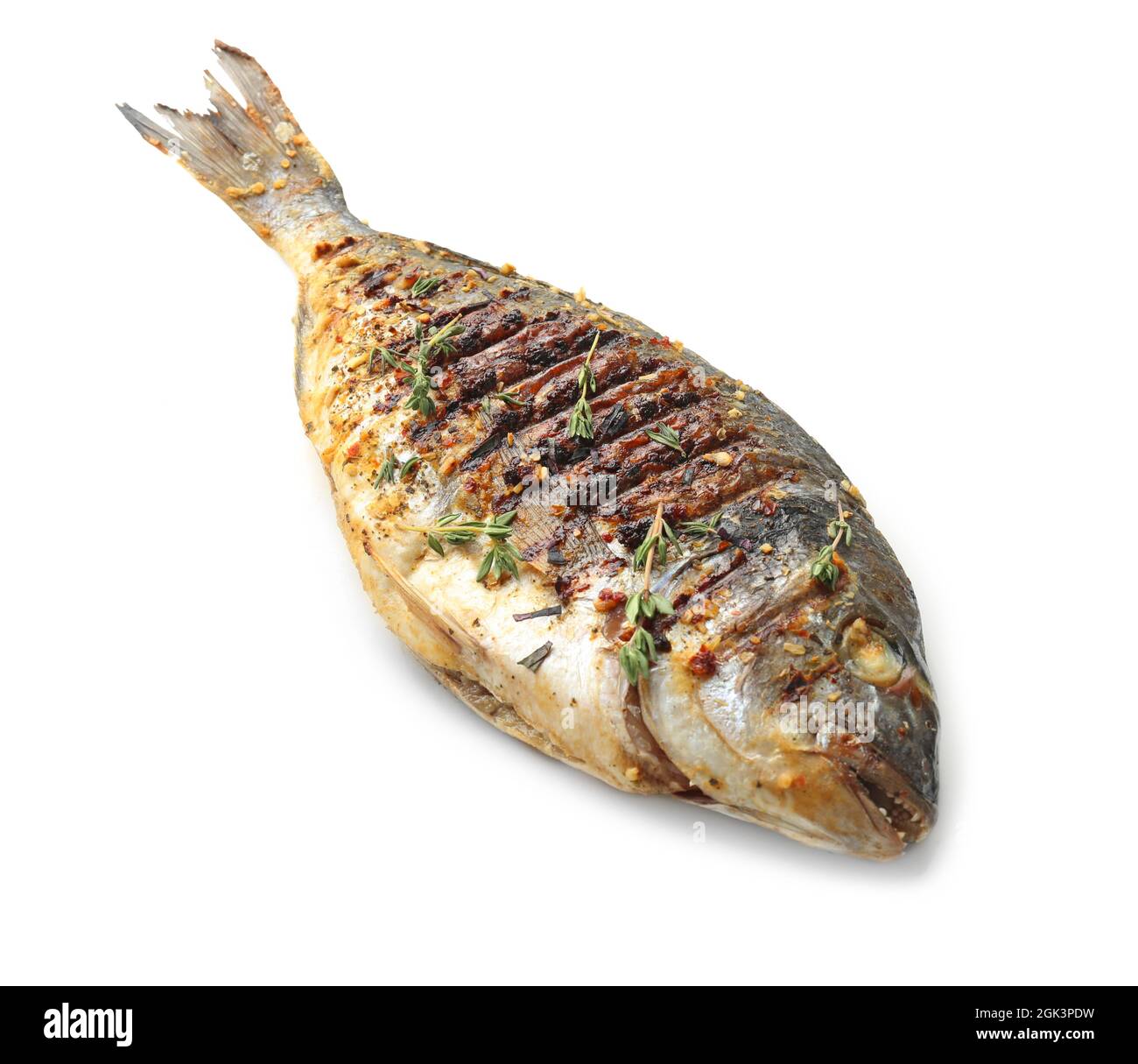 Delicious fried fish on white background Stock Photo - Alamy