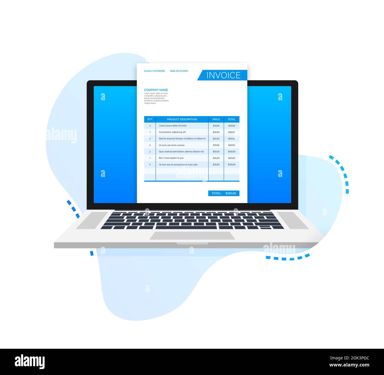 Business card with invoice on laptop. Customer service concept. Online ...