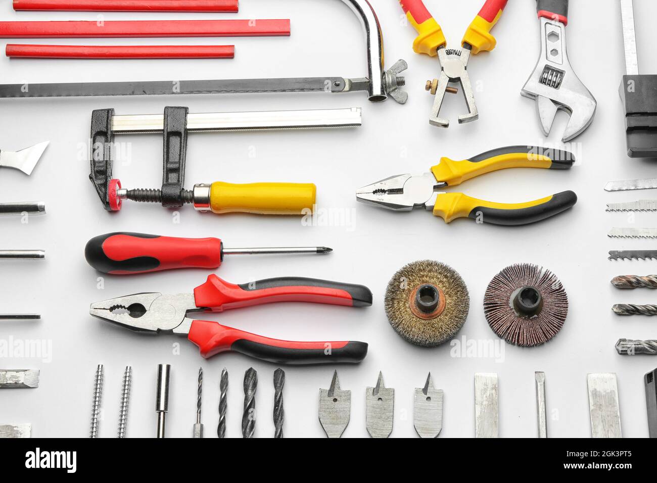 Set of carpenter's tools on white background Stock Photo - Alamy