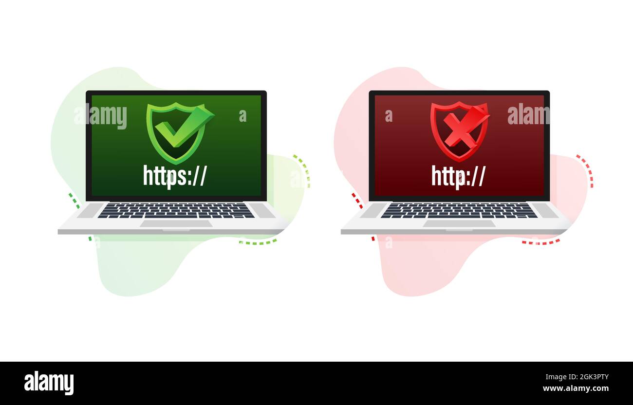 Http and https protocols on shield on laptop, on white background ...