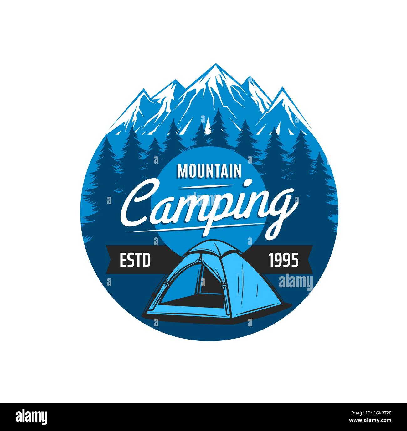 Mountain camping icon, vector emblem for expedition, hiking and rock ...