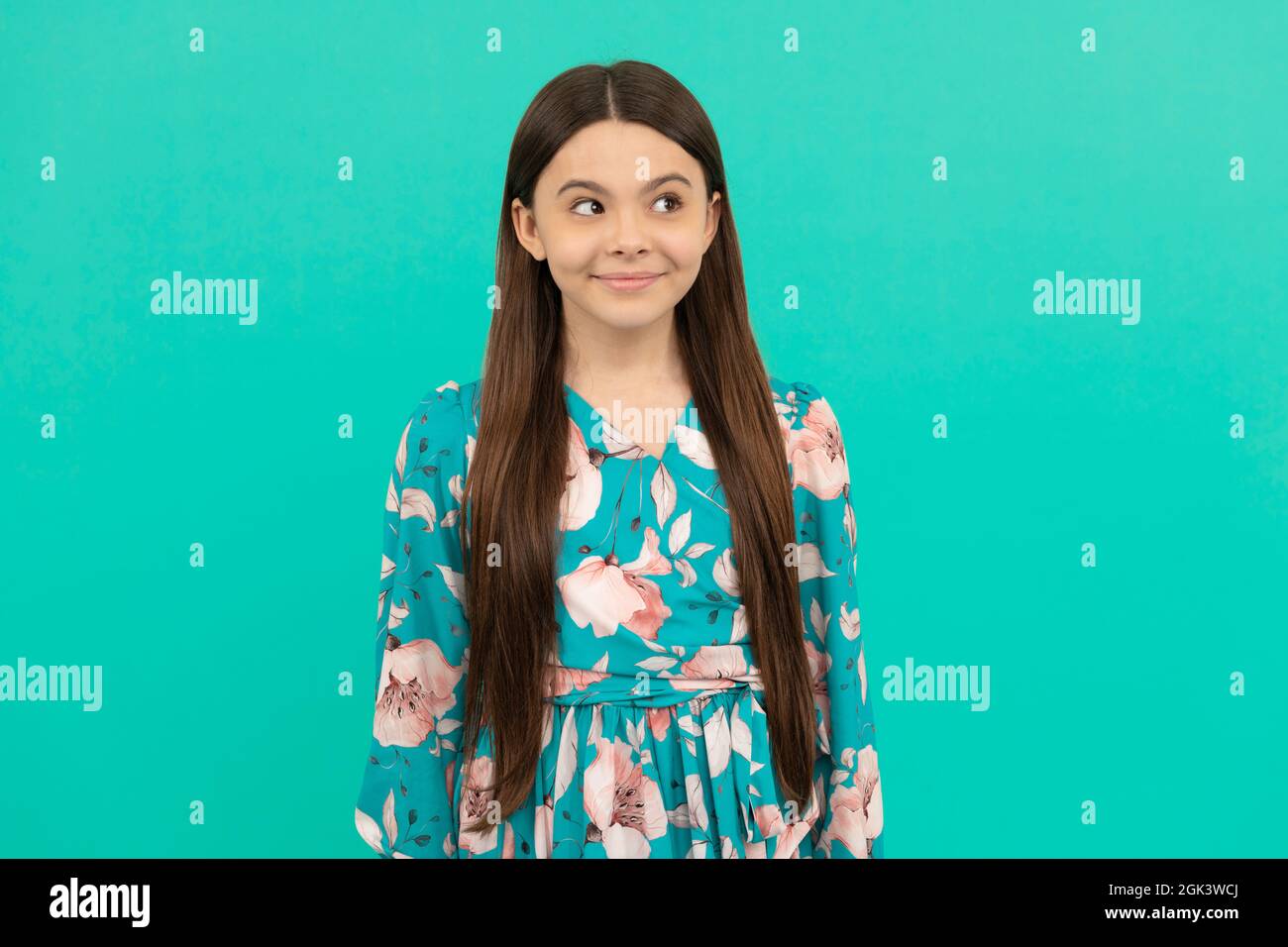 Childhood imagination. Imaginative child blue background. Girl dreamer ...