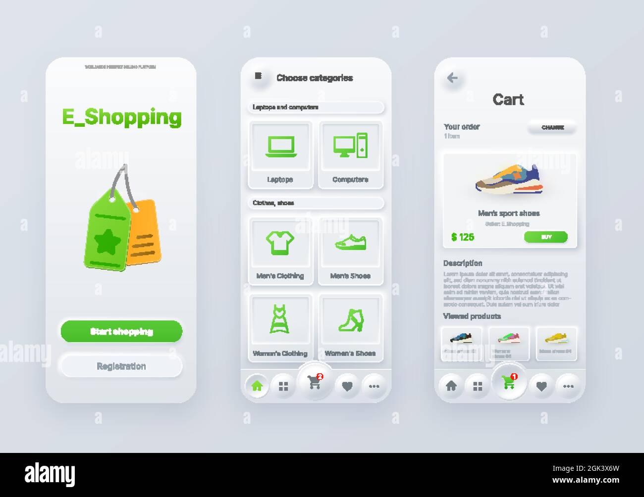 Neomorphic goods shopping and order application interface. Mobile app ...