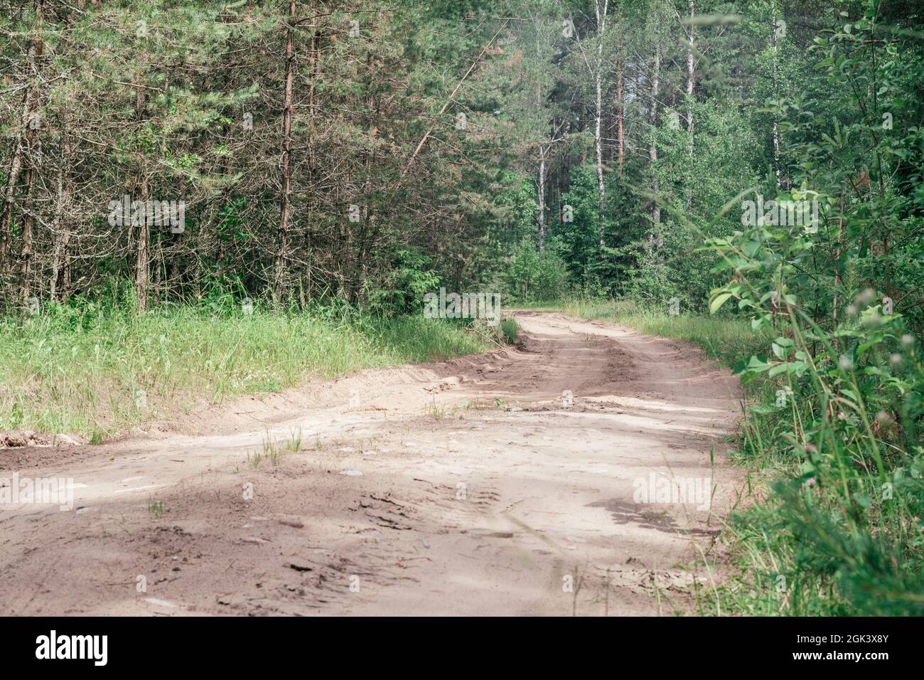 Partially blurred creative background image of sandy path in summer ...