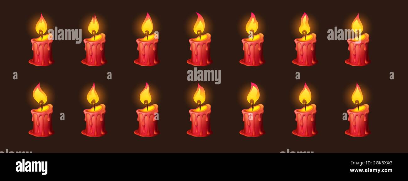 Burning fire on candle for 2d animation or video game. Vector cartoon ...