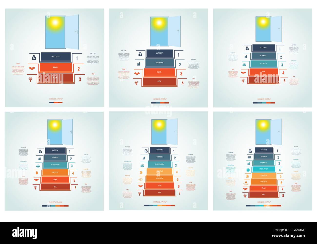 Templates infographics. Steps staircase to the open door. Business ...