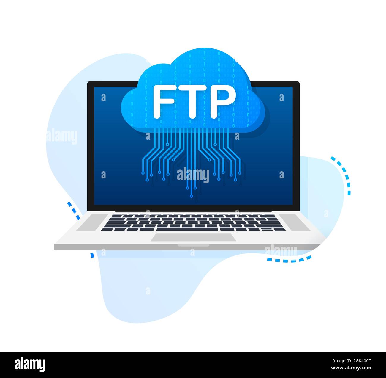 FTP file transfer icon on laptop. FTP technology icon. Transfer data to ...