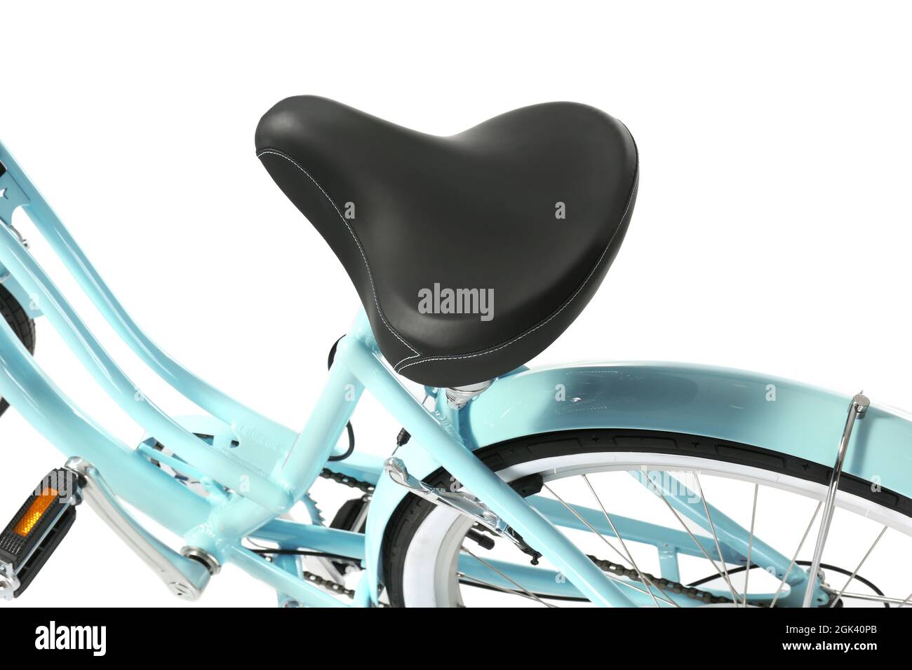 Modern two-wheeled bicycle on white background, closeup Stock Photo - Alamy