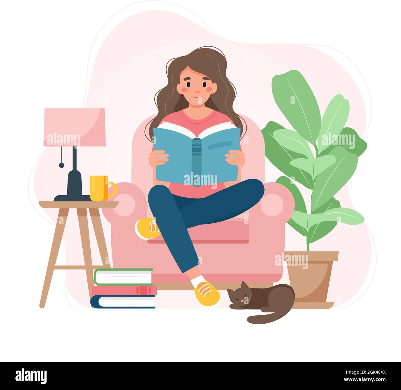 Cartoon woman reading book hi-res stock photography and images - Alamy