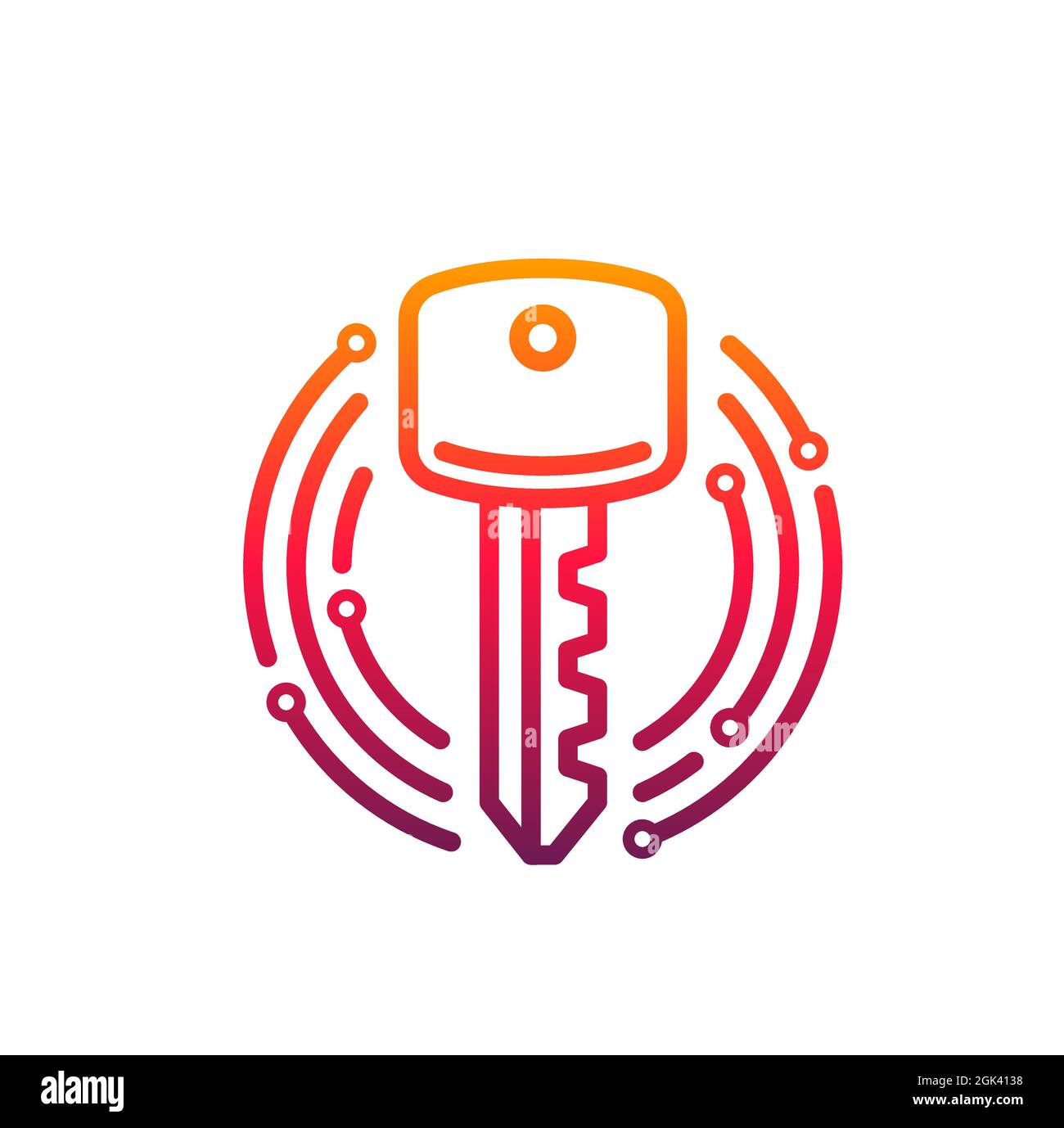 Cyber security icon key inside of microcircuit circle. Vector emblem ...