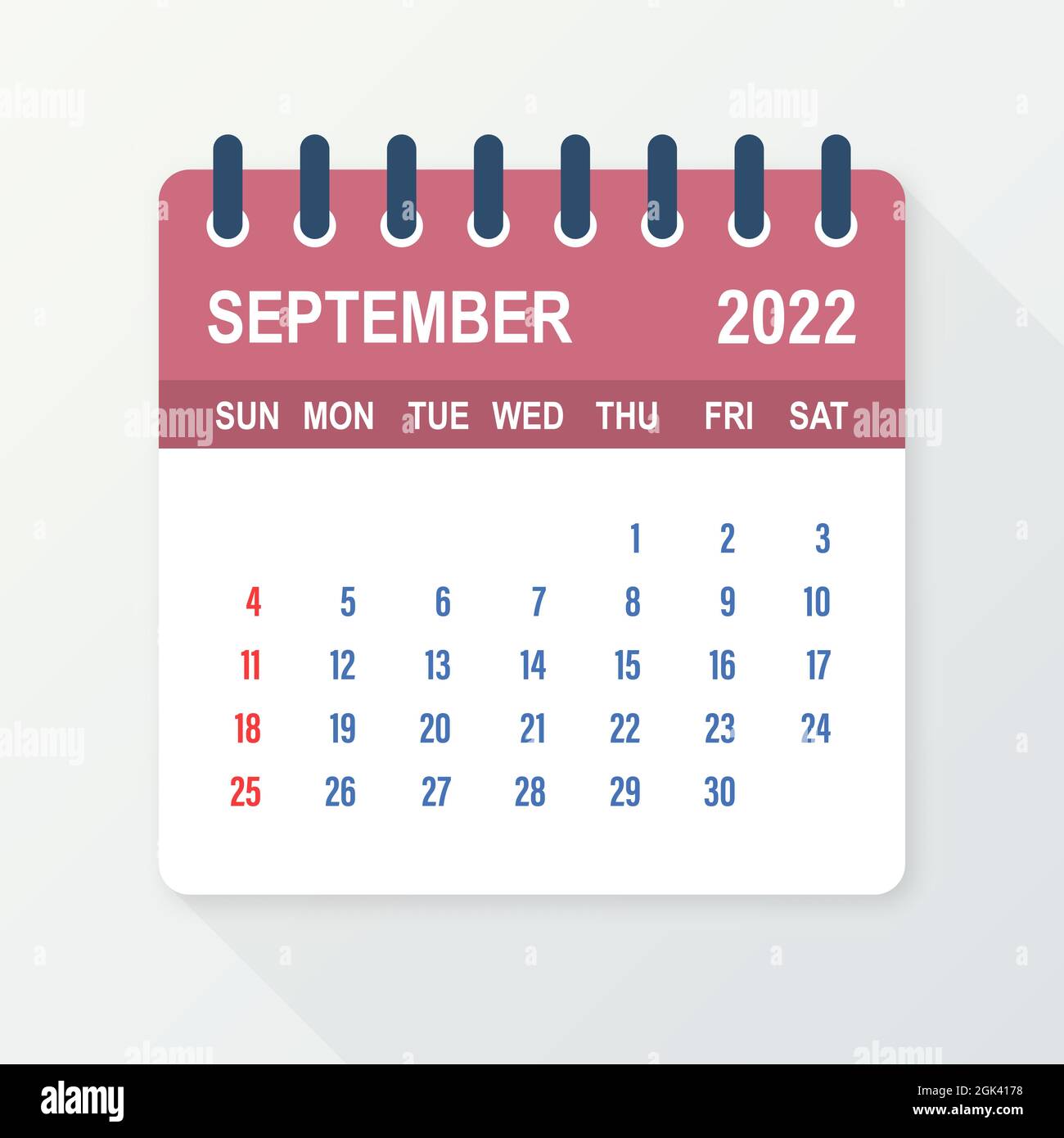September 2022 Calendar Leaf. Calendar 2022 in flat style. Vector ...