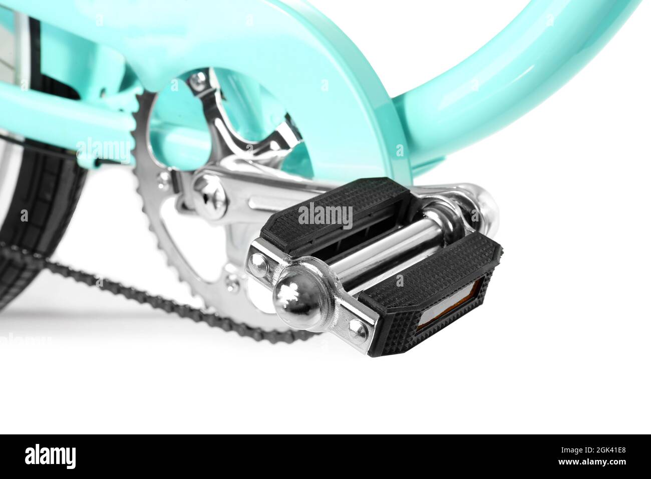 Treadle of modern bicycle on white background, closeup Stock Photo - Alamy