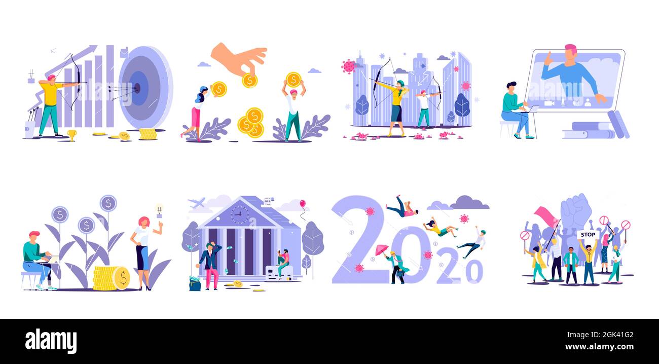 Set of Concept of survive company and business. Economic crisis ...