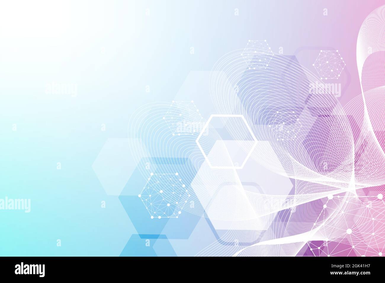 Science network pattern, connecting lines and dots. Technology hexagons ...