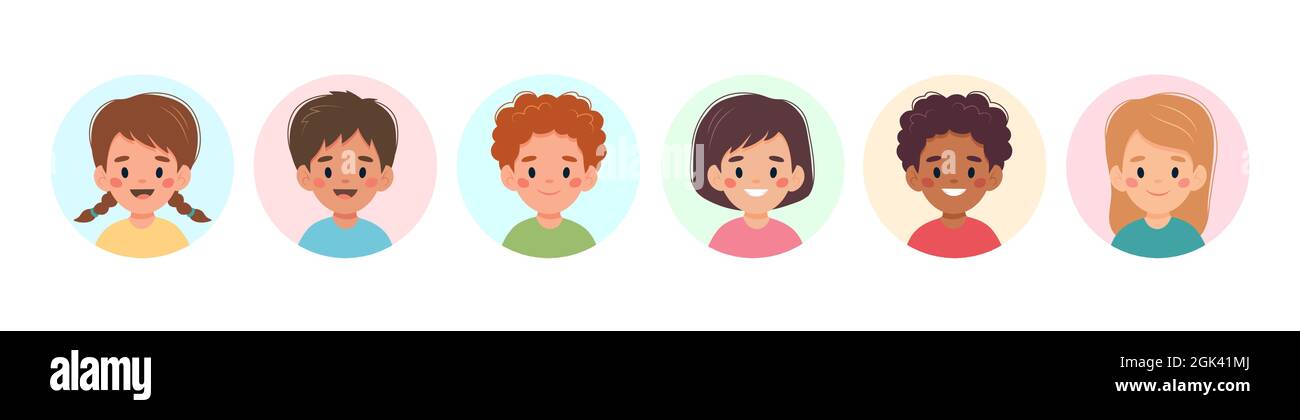 Children set, little boys and girls portraits of different ...