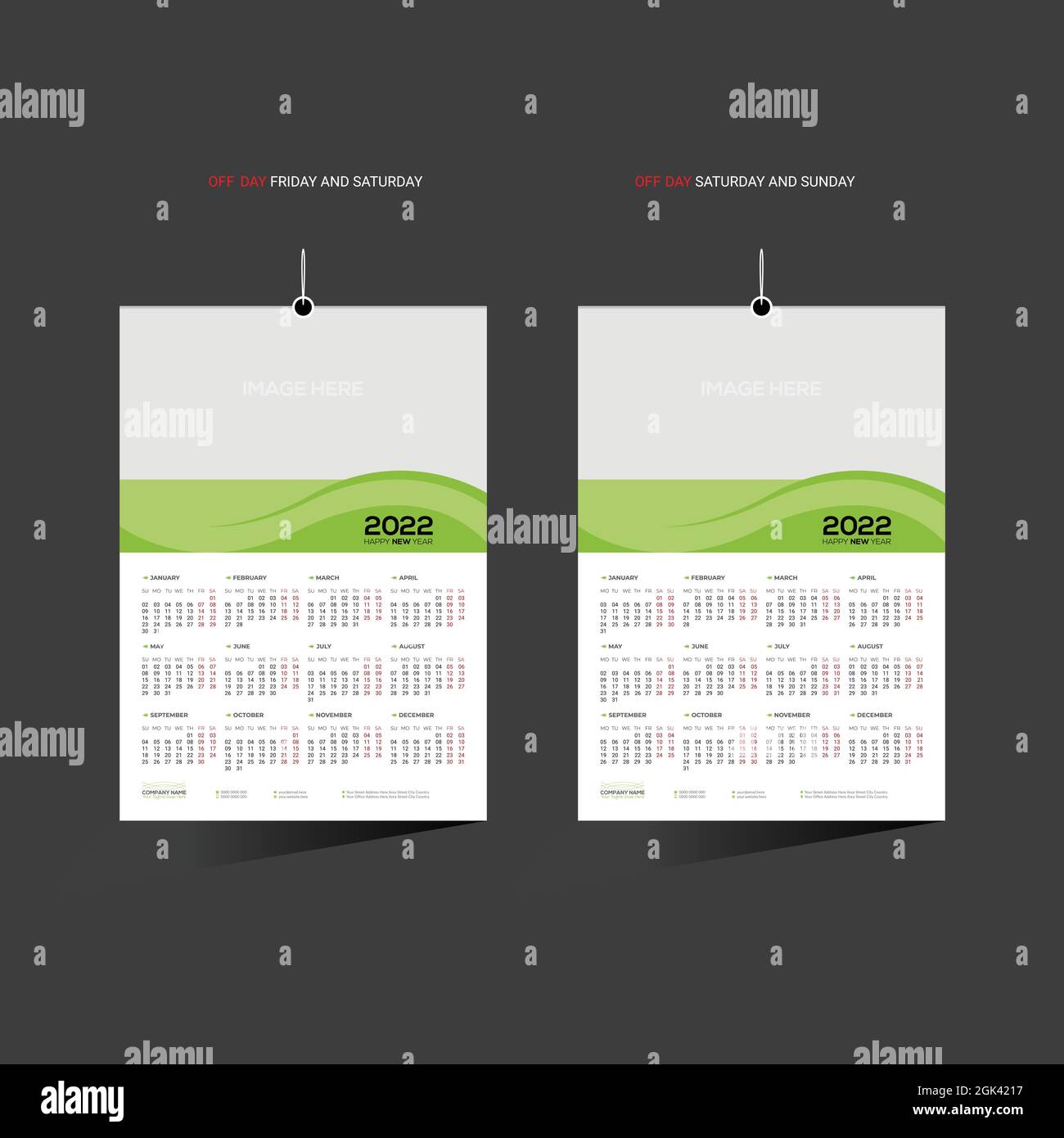 Green colored 12 month 2022 vector wall calendar design Stock Vector ...