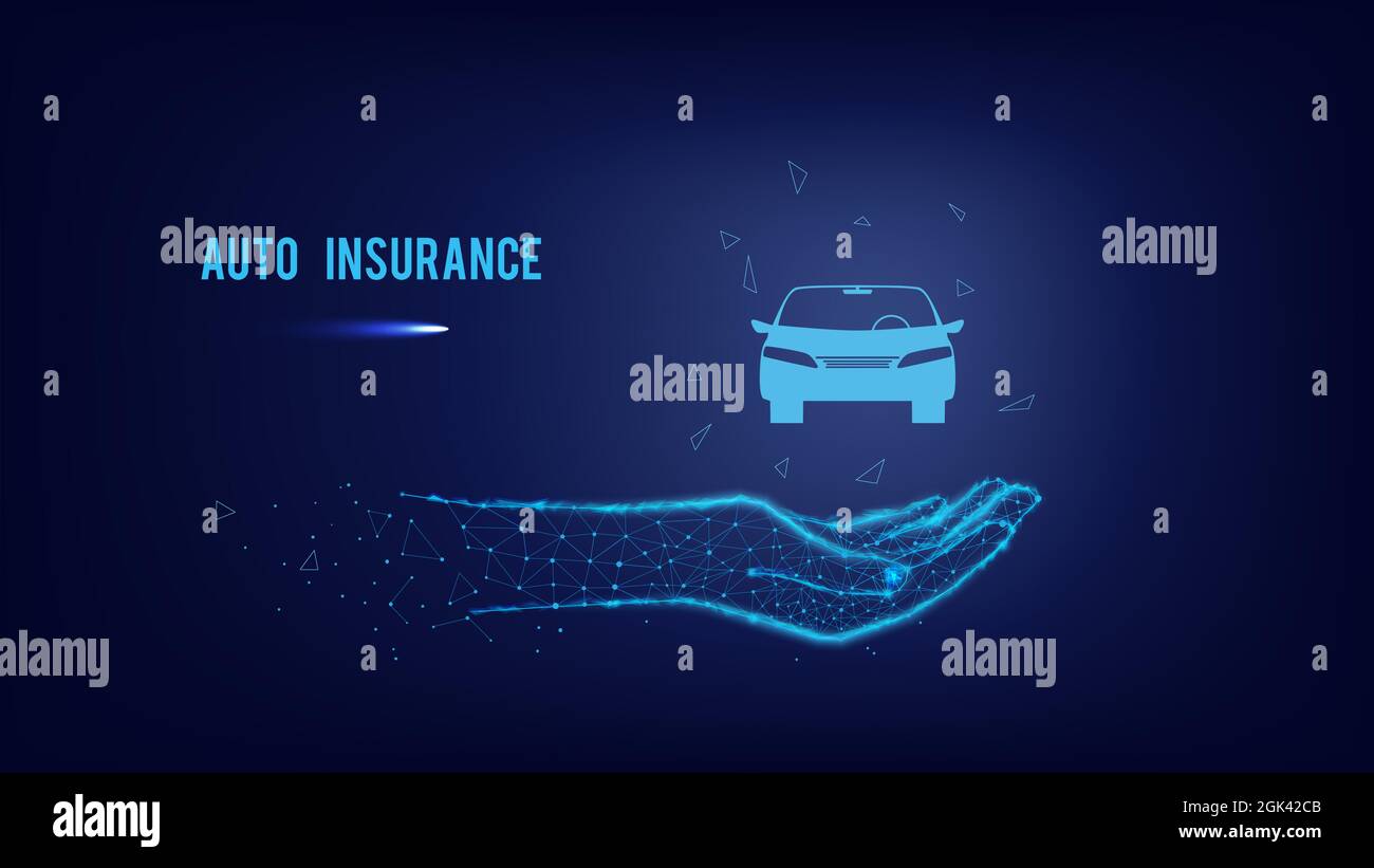 Concept auto insurance. Car in the palm of your hand from triangles and ...