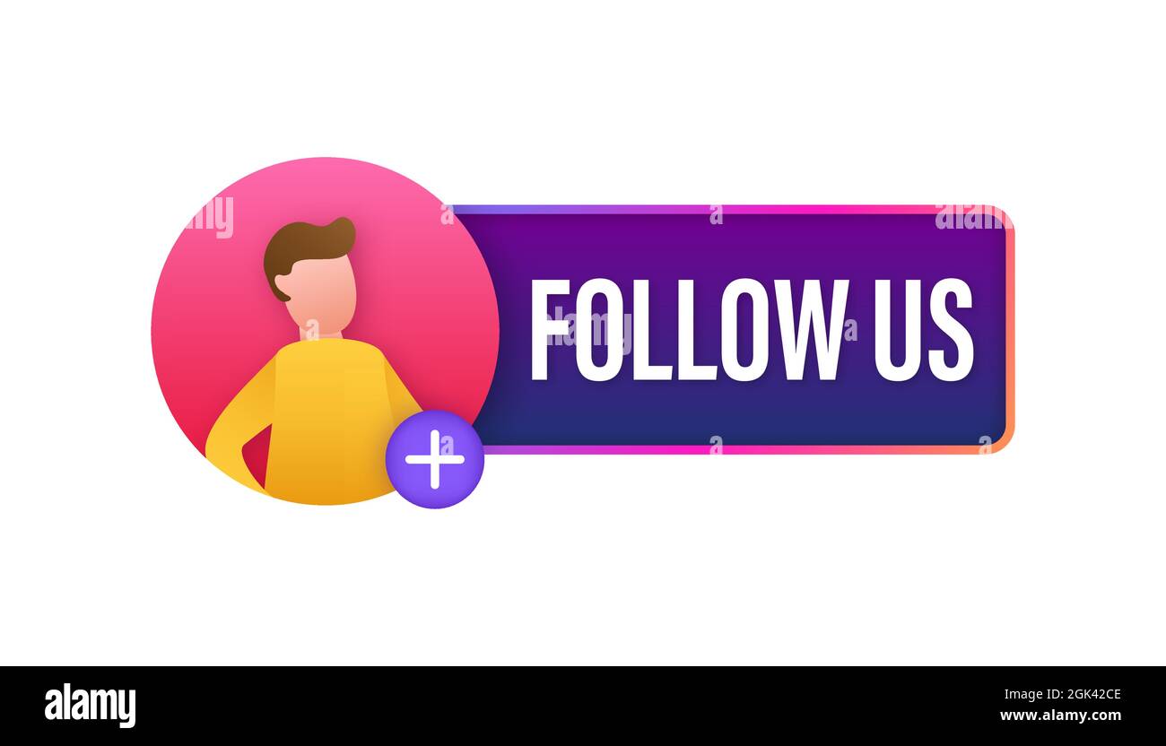Button Follow us on white background. Flat banner. Vector illustration ...