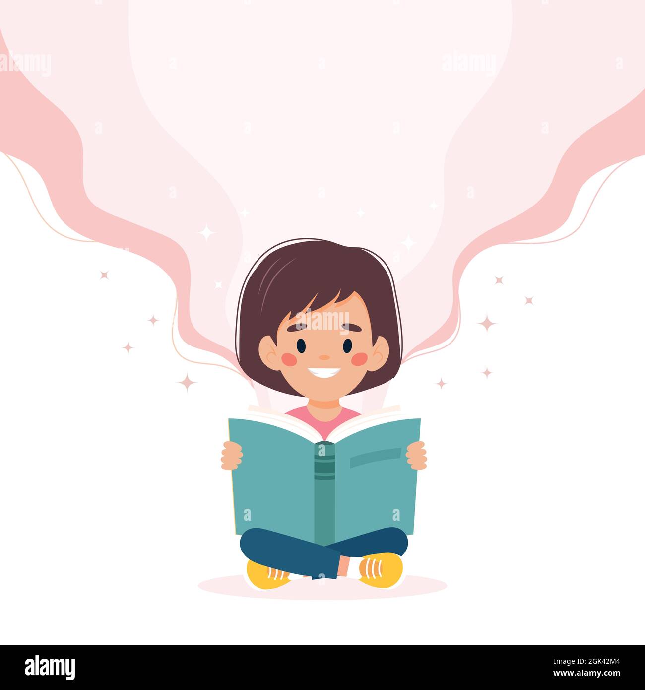 Girl reading a book. Cute vector illustration concept in cartoon style ...