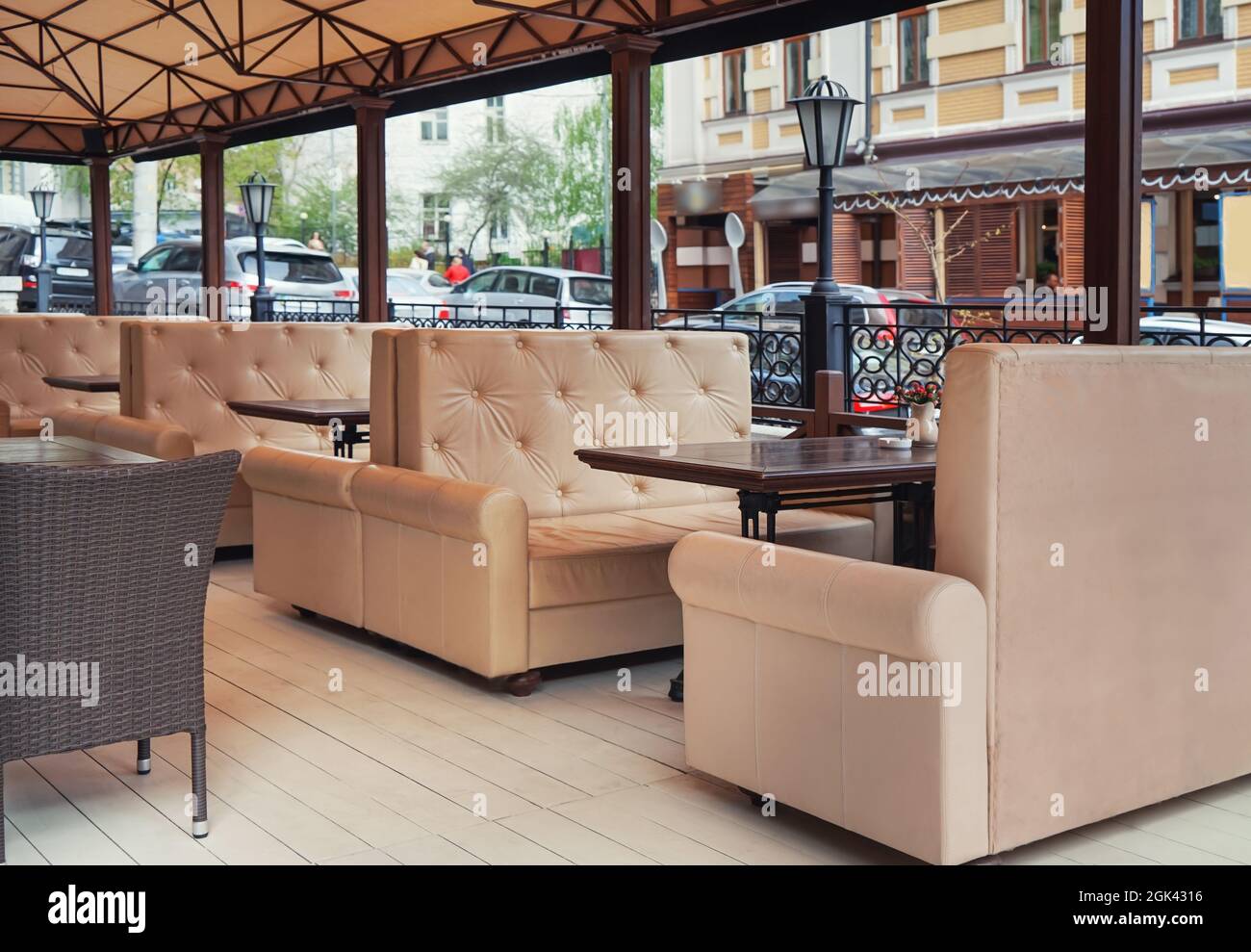 View of beautiful modern street cafe Stock Photo - Alamy