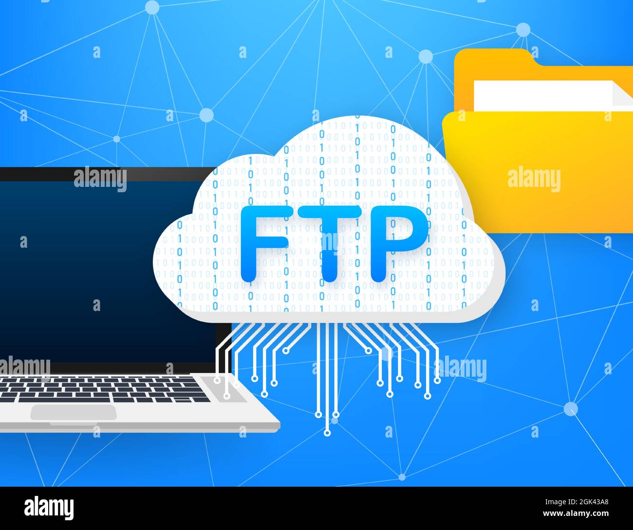 FTP file transfer icon on laptop. FTP technology icon. Transfer data to ...