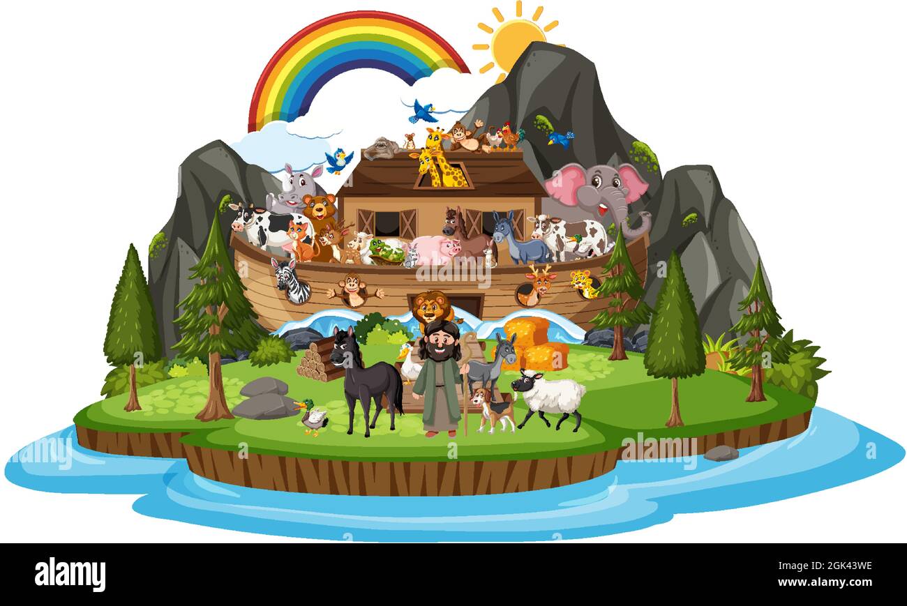 Noah's Ark with Animals isolated on white background illustration Stock Vector Image & Art - Alamy