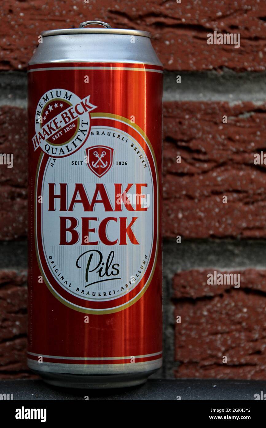 BREMEN, GERMANY - Sep 02, 2021: it's a pilsner beerthe can stands in ...