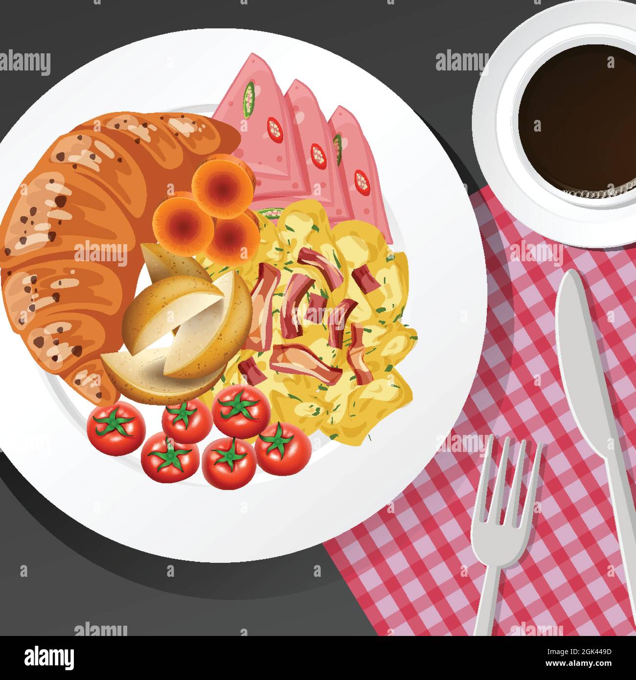 Healthy breakfast set on the table illustration Stock Vector Image ...