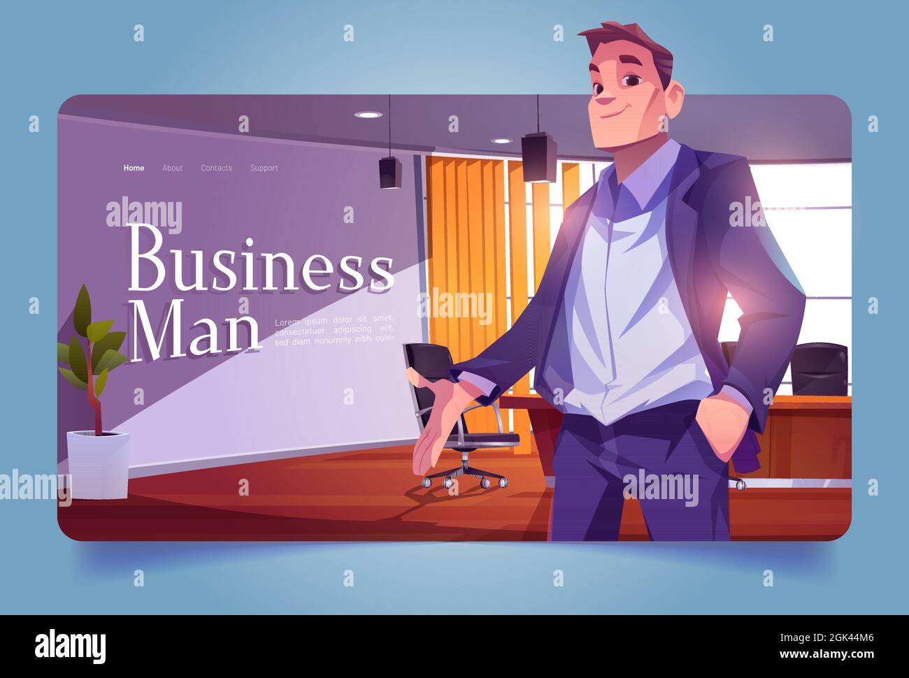 Businessman banner with leader in office conference room. Vector ...