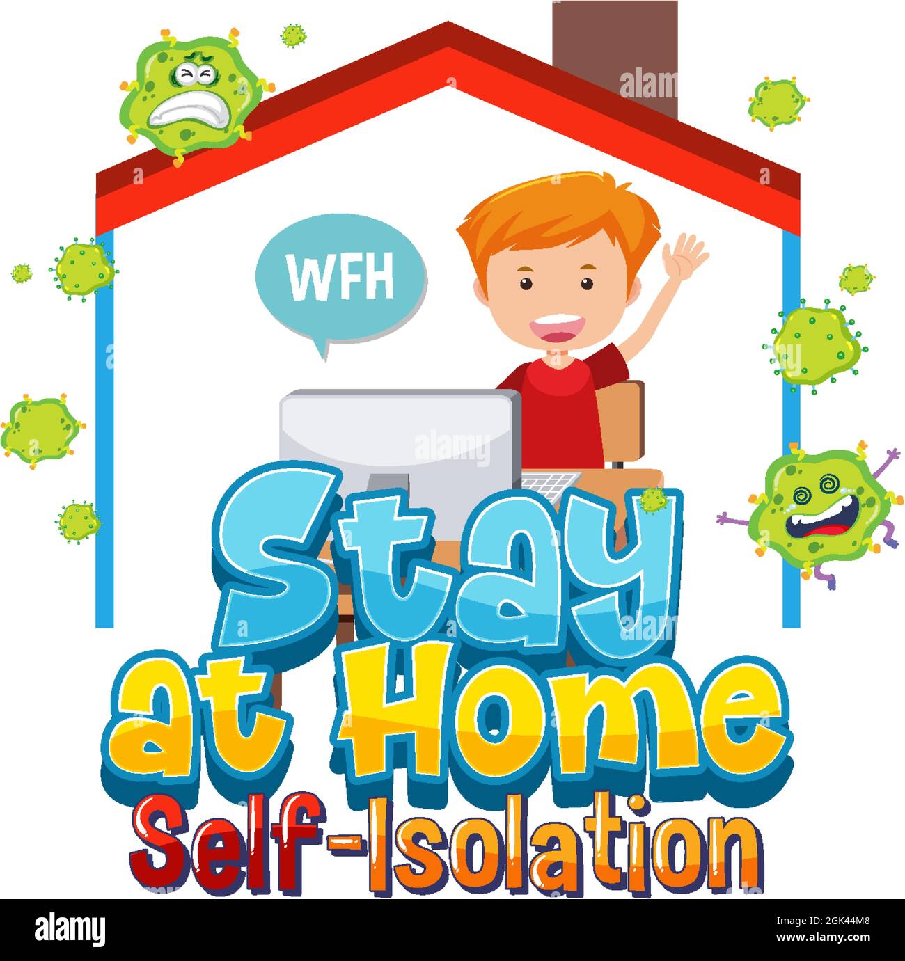 Stay at home and self-isolation banner with cartoon character work from ...