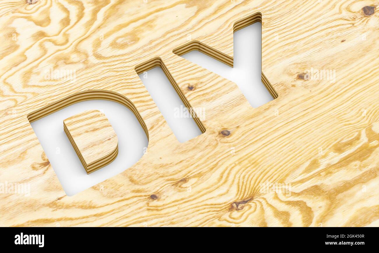 diy lettering milled into a plywood panel. 3d render Stock Photo - Alamy