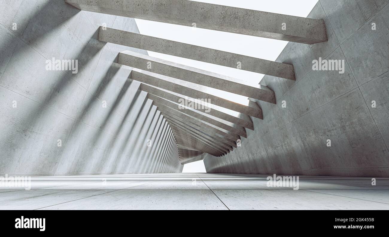 modern reinforced concrete structure, repetitive wave beams. 3d render ...