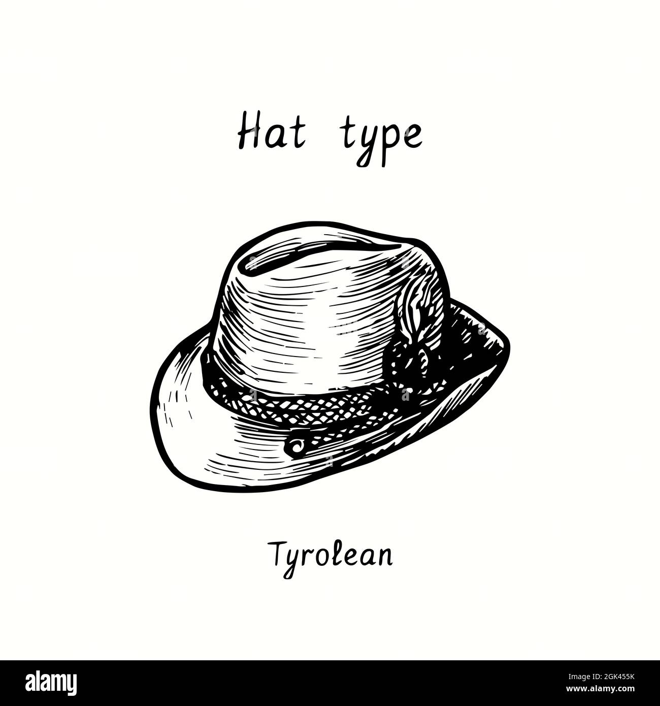 Hat type, Tyrolean. Ink black and white drawing outline illustration ...